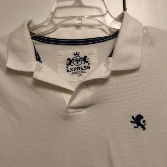 Express | Shirts | Express Mens Polo In White With Navy Logo | Poshmark